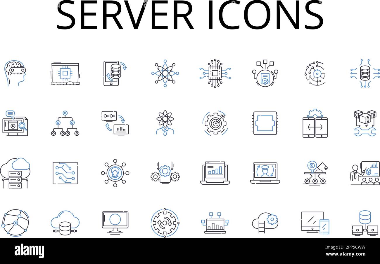 Collection d'icônes de ligne d'icônes de serveur. Symboles d'ordinateur, graphiques de bureau ...