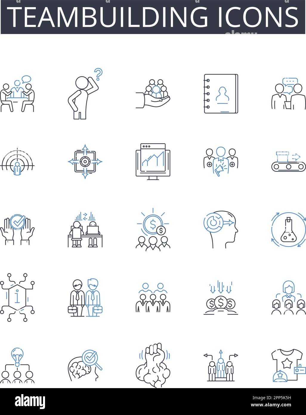 Collection d'icônes de ligne de teambuilding. Symboles de leadership ...