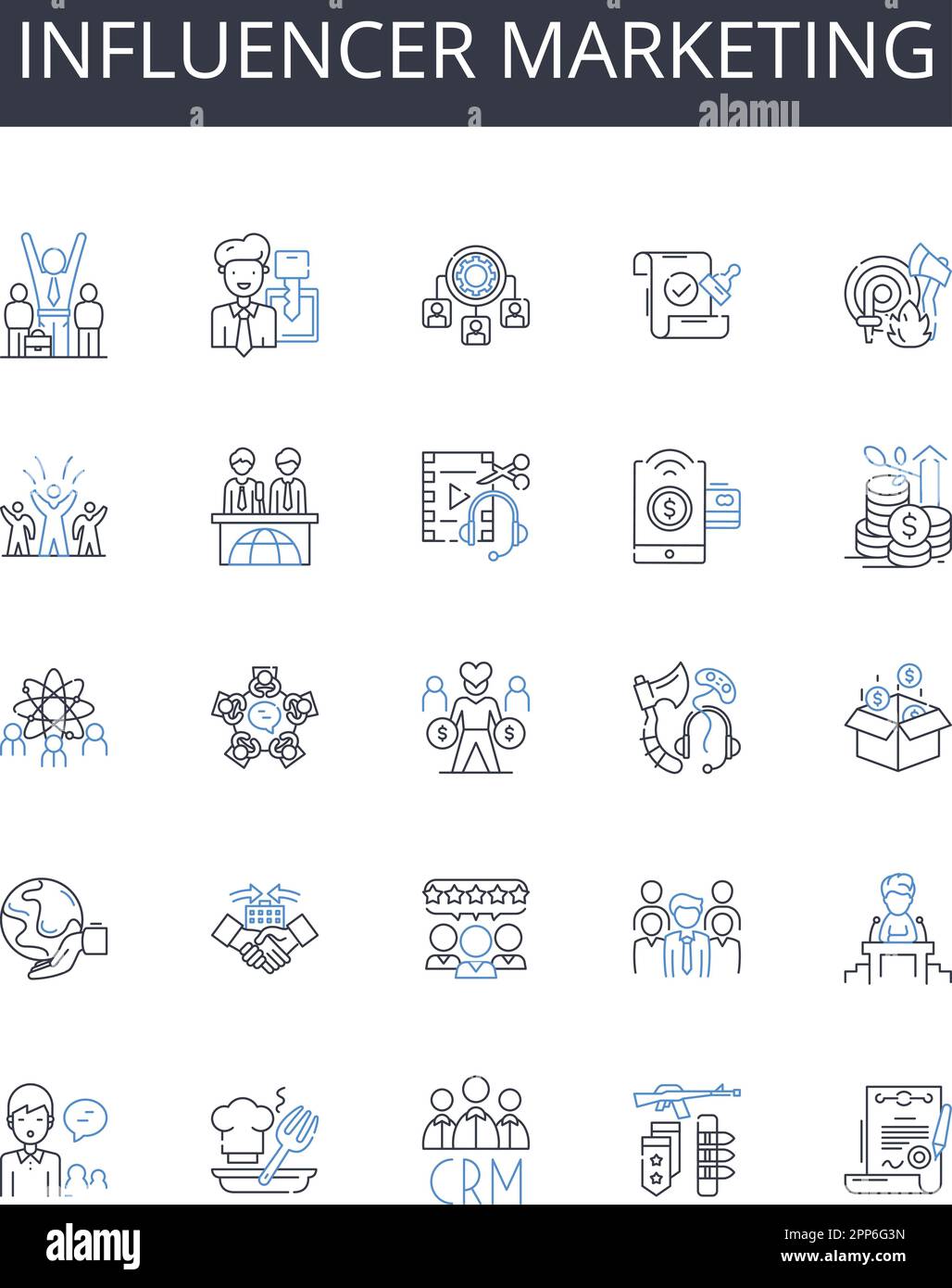 Collection d'icônes de ligne de marketing influenceur. Stratégie de ...