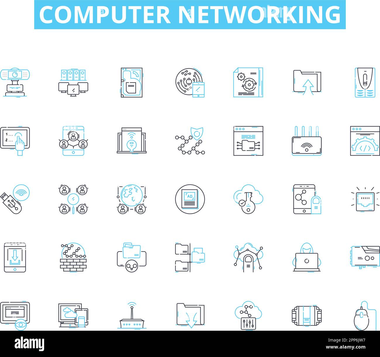 Ensemble d'icônes linéaires de mise en réseau informatique. Routeur ...
