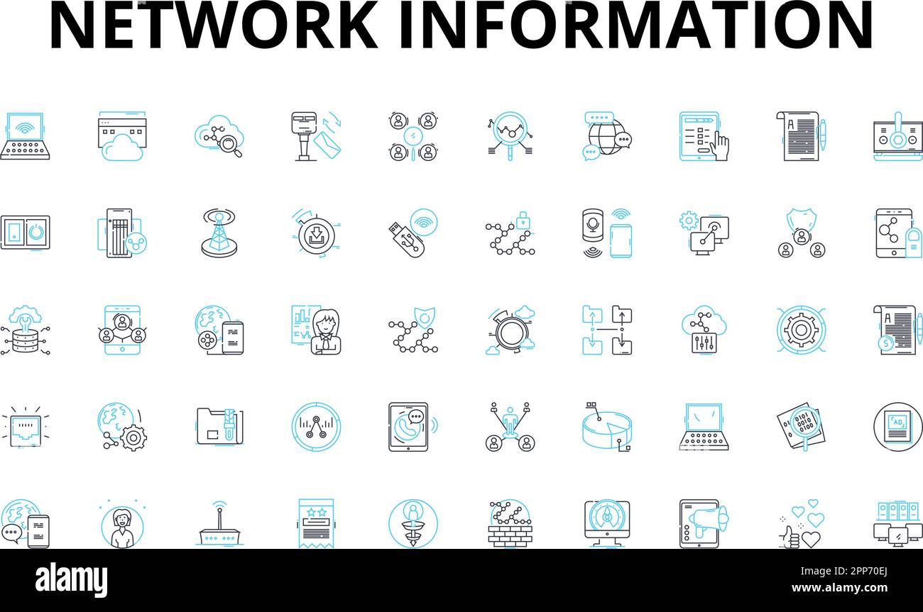Ensemble d'icônes linéaires d'informations réseau. Connectivité, bande ...