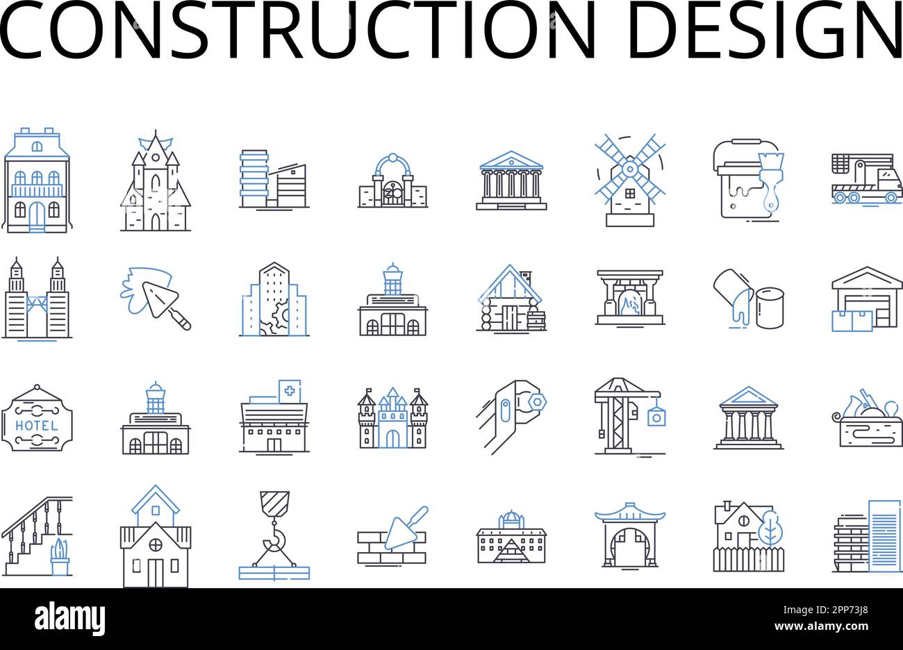 Collection d'icônes de lignes de construction. Planification de ...