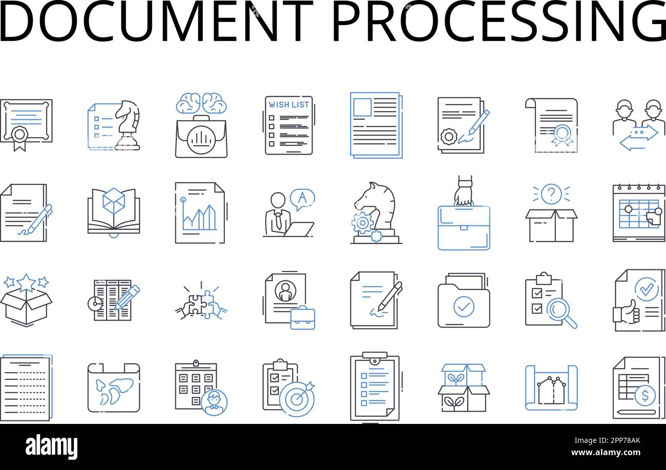 Collection d'icônes de ligne de traitement de document. Analyse de ... Collection d'icônes de ligne de traitement de document. Analyse de ...