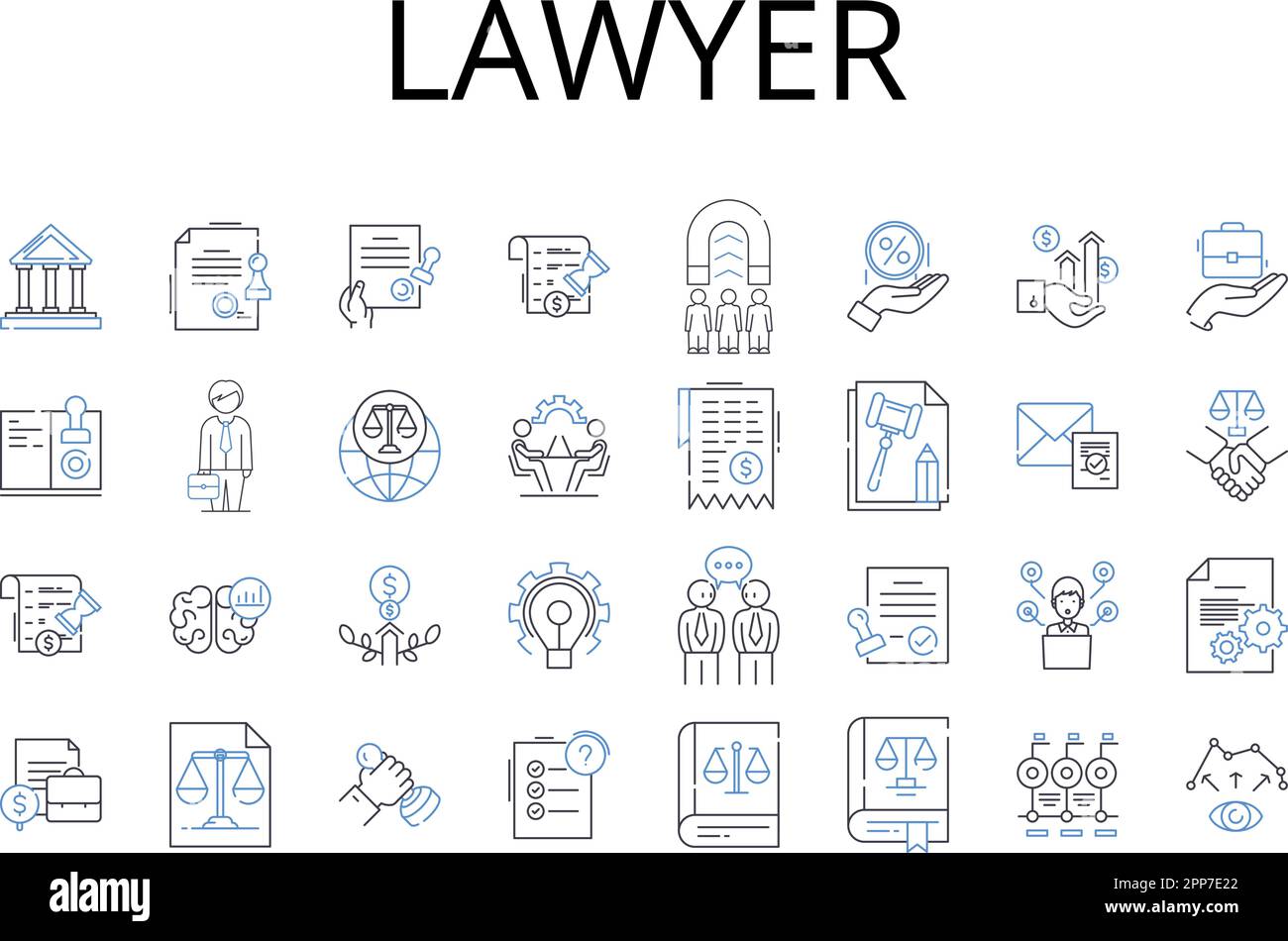 Collection d'icônes de ligne d'avocat. Avocat, conseiller juridique ...