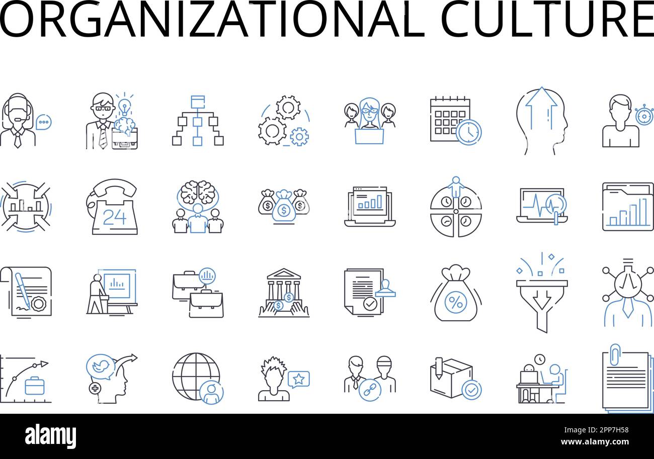 Collection d'icônes de ligne de culture organisationnelle. Valeurs de l ...