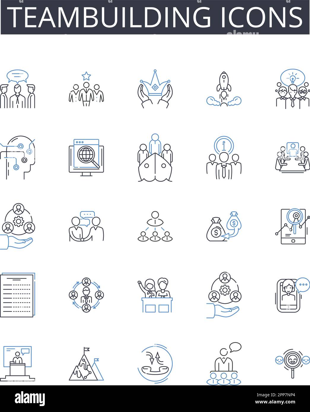 Collection d'icônes de ligne de teambuilding. Symboles de leadership ...