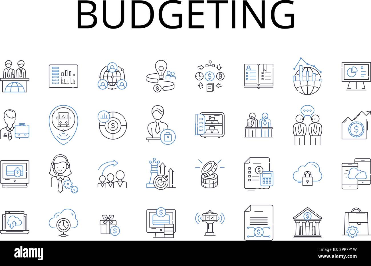 Collection d'icônes de ligne de budgétisation. Comptabilité ...