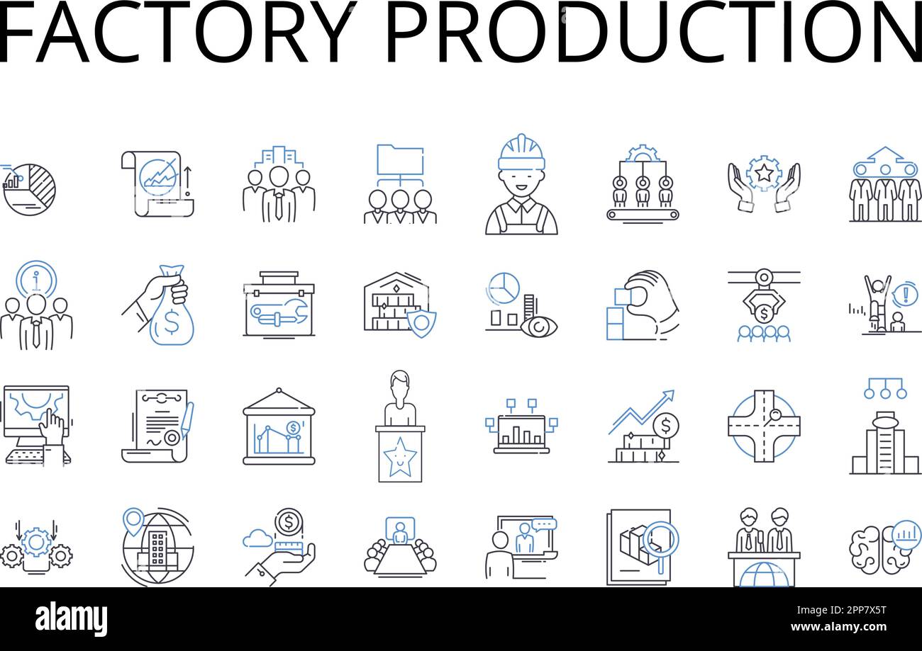 Collection d'icônes de chaîne de production d'usine. Fabrication ...