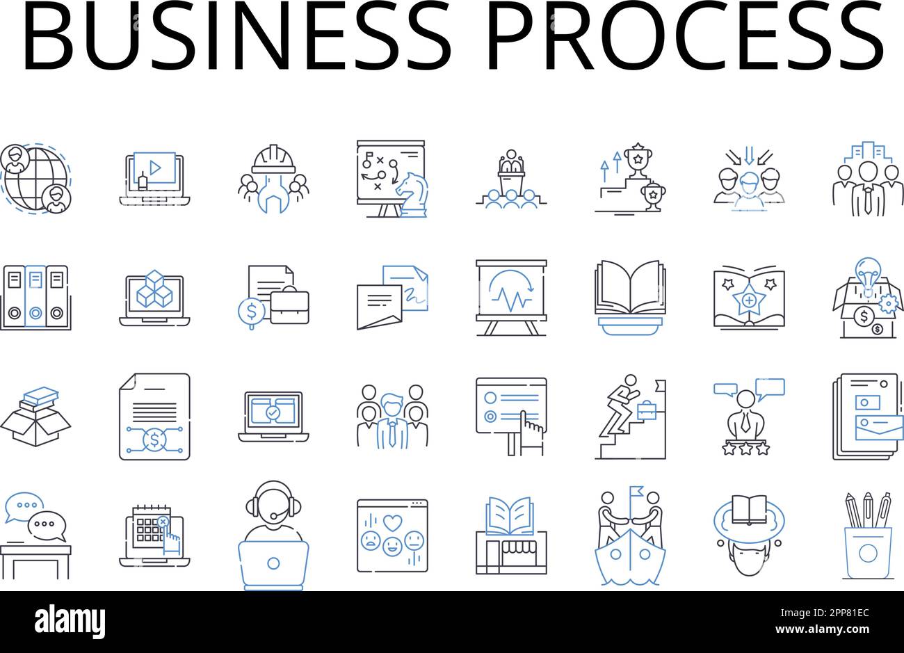 Collection d'icônes de ligne de processus métier. Chaîne de production ...