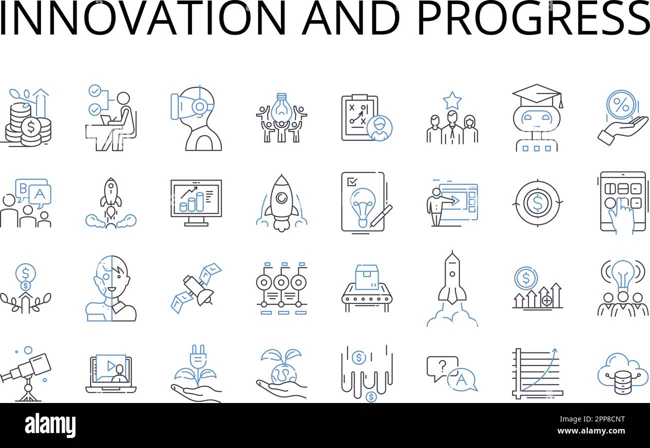 Collection d'icônes de la ligne innovation et progrès. Amélioration ...