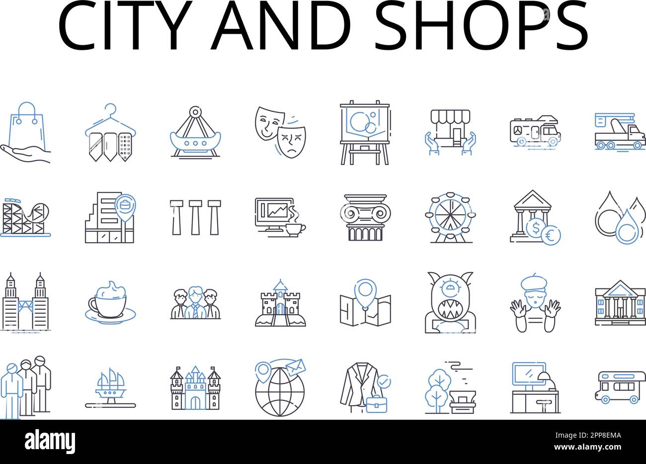 Collection d'icônes de la ville et des magasins. Zone urbaine, Centre ...