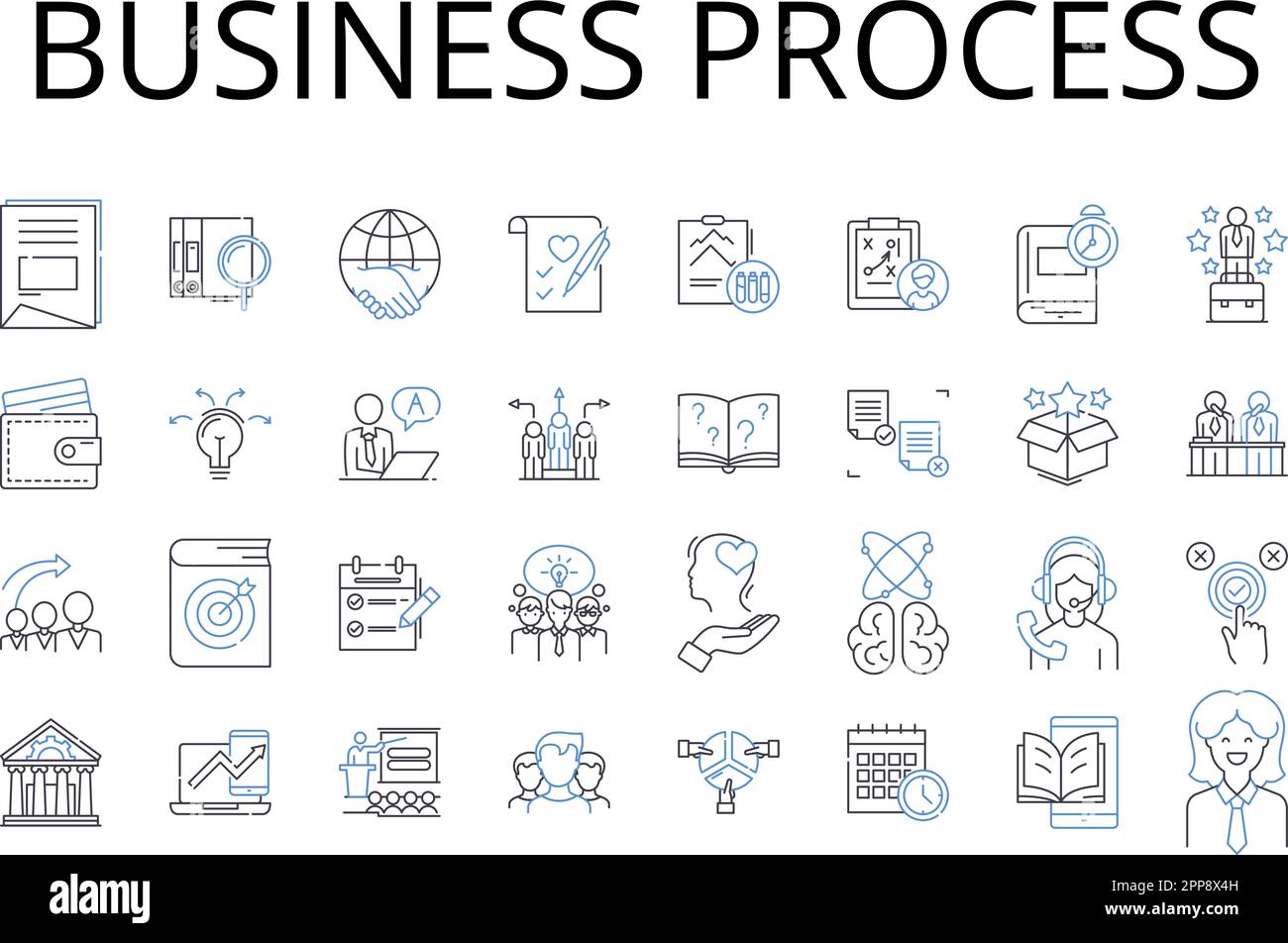 Collection d'icônes de ligne de processus métier. Chaîne de production, flux opérationnel ...