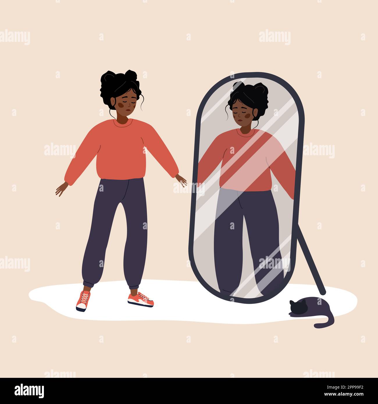 Fat girl looking mirror Banque d'images vectorielles - Alamy