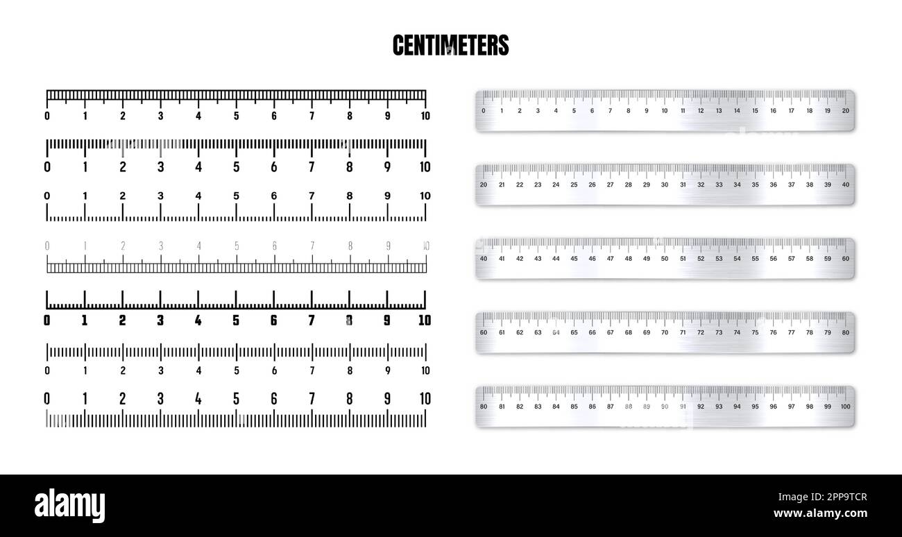 Règles métalliques réalistes avec échelle en centimètres noirs pour ...