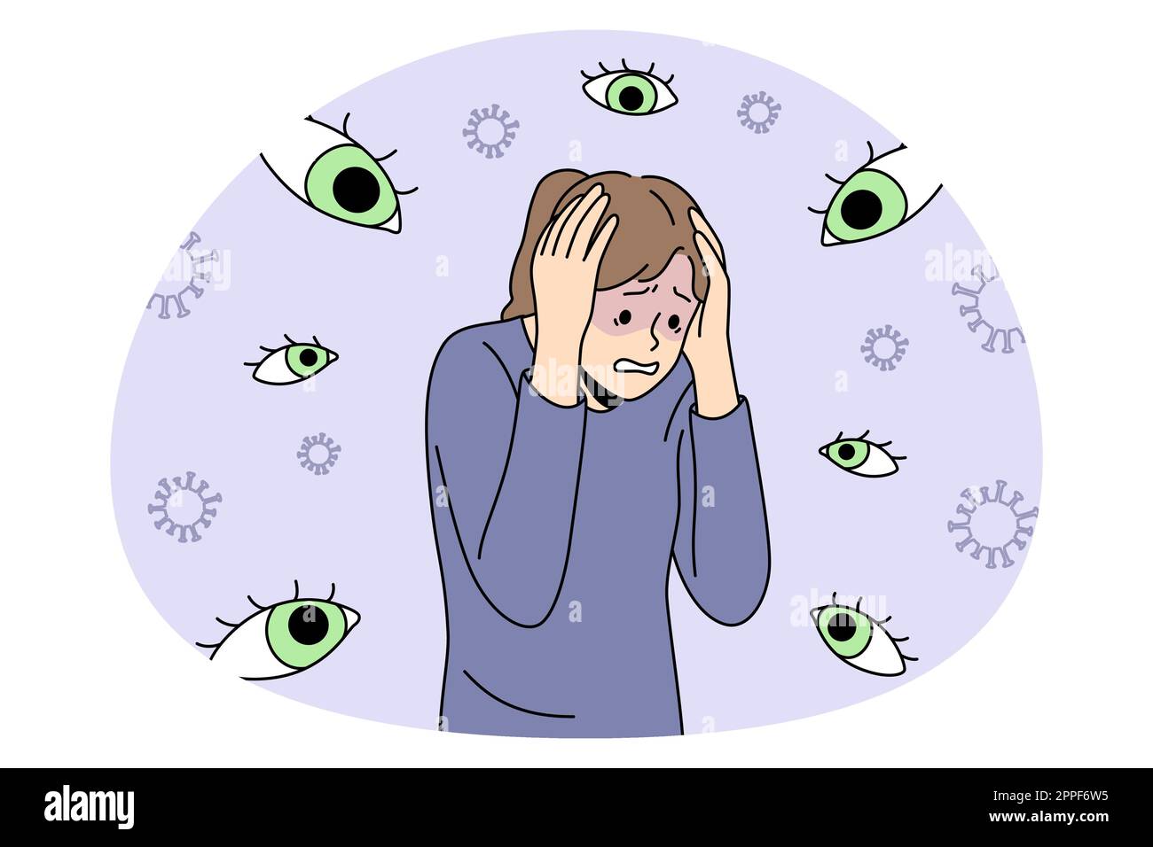 Notion : panique de la chasse et peurs intérieures.Jeune femme stressée ...