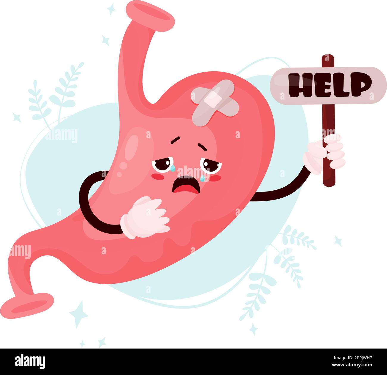 Malheureux triste estomac de dessin animé. L'organe humain de caractère ...