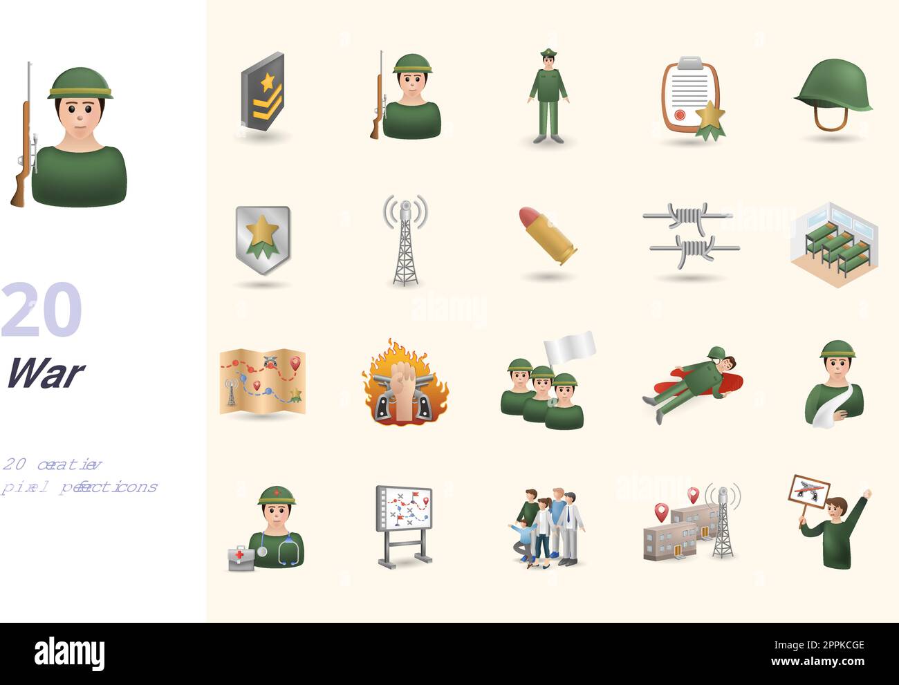 Ensemble de guerre. Icônes créatives : rang militaire, soldat ...