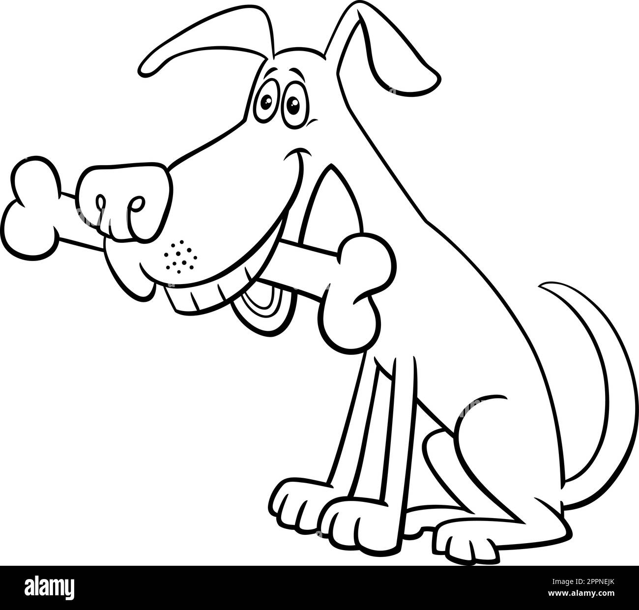 personnage animal de chien de dessin animé avec page de coloriage d'os ...