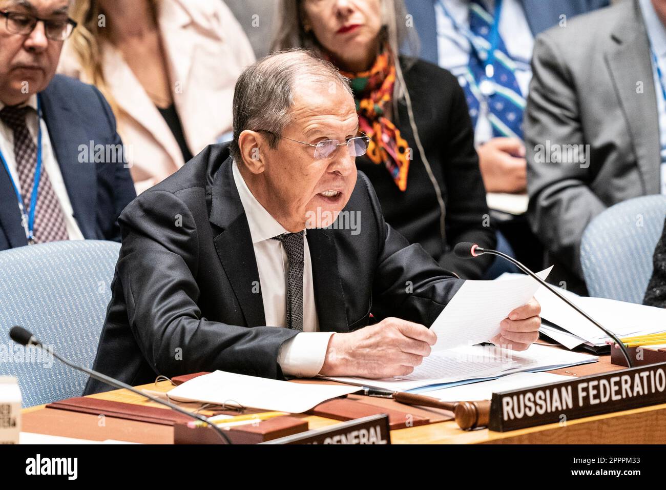 Le ministre des Affaires étrangères de la Russie s'exprime au cours de la réunion du Conseil de ...