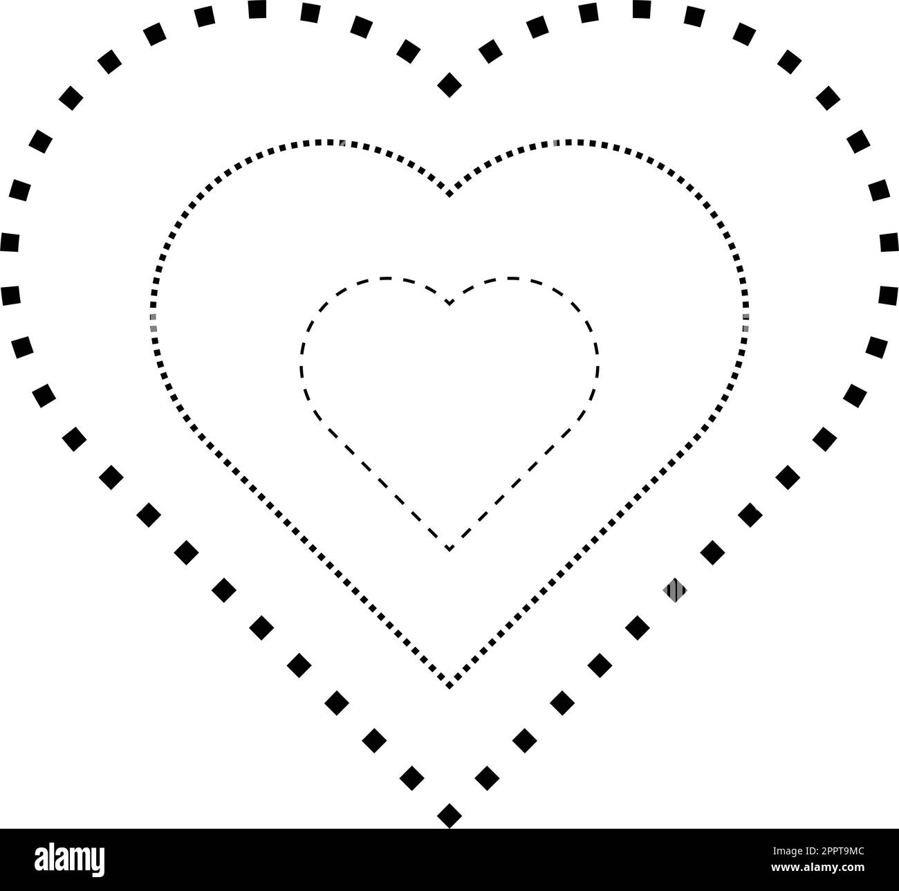 Traçage de la forme de coeur symbole, pointillé et pointillé ligne ...