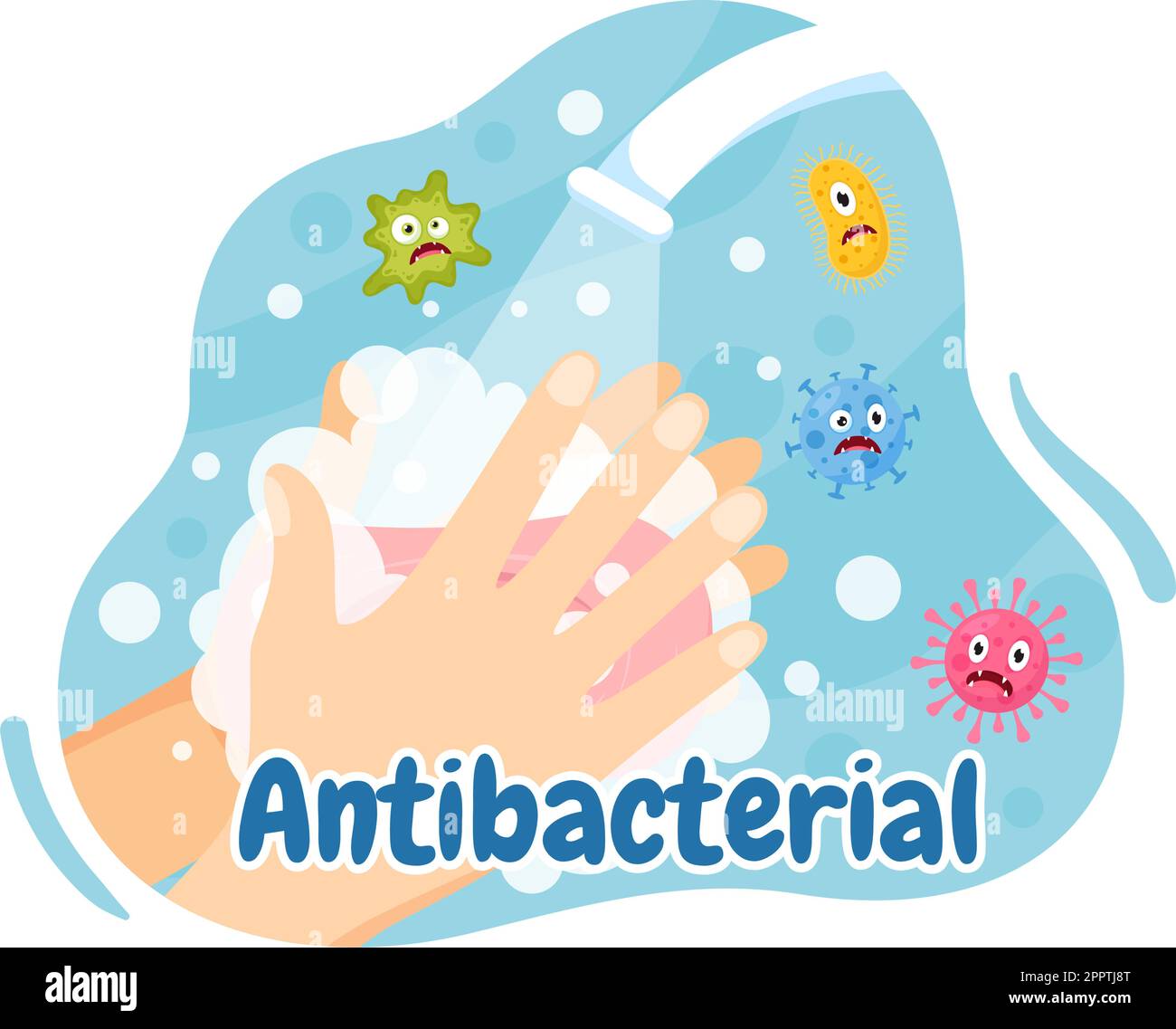 Illustration antibactérienne avec se laver les mains, virus infection ...