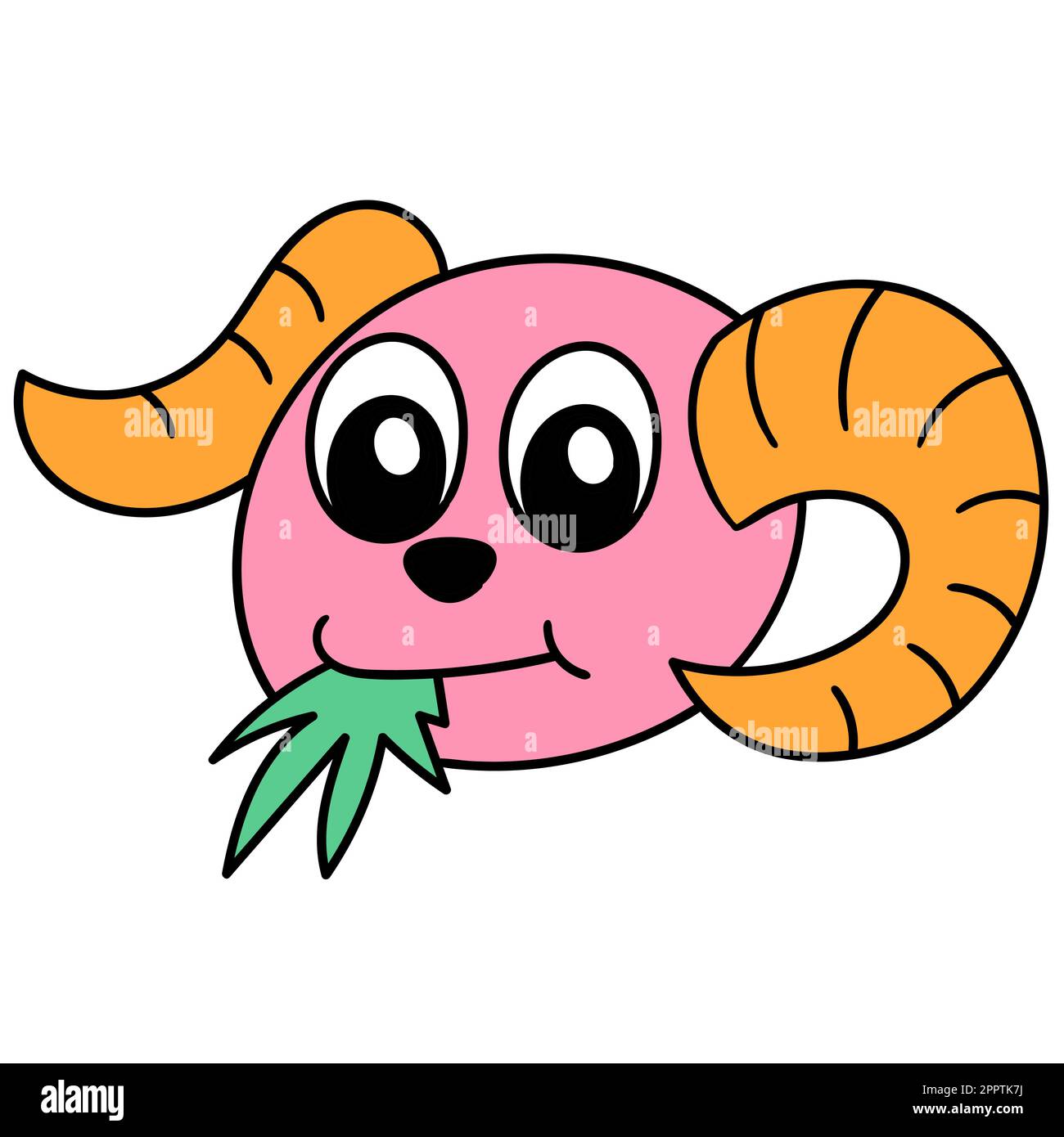 la tête de brebis émoticon mangeant de l'herbe, le koodle kawaii. icône ...