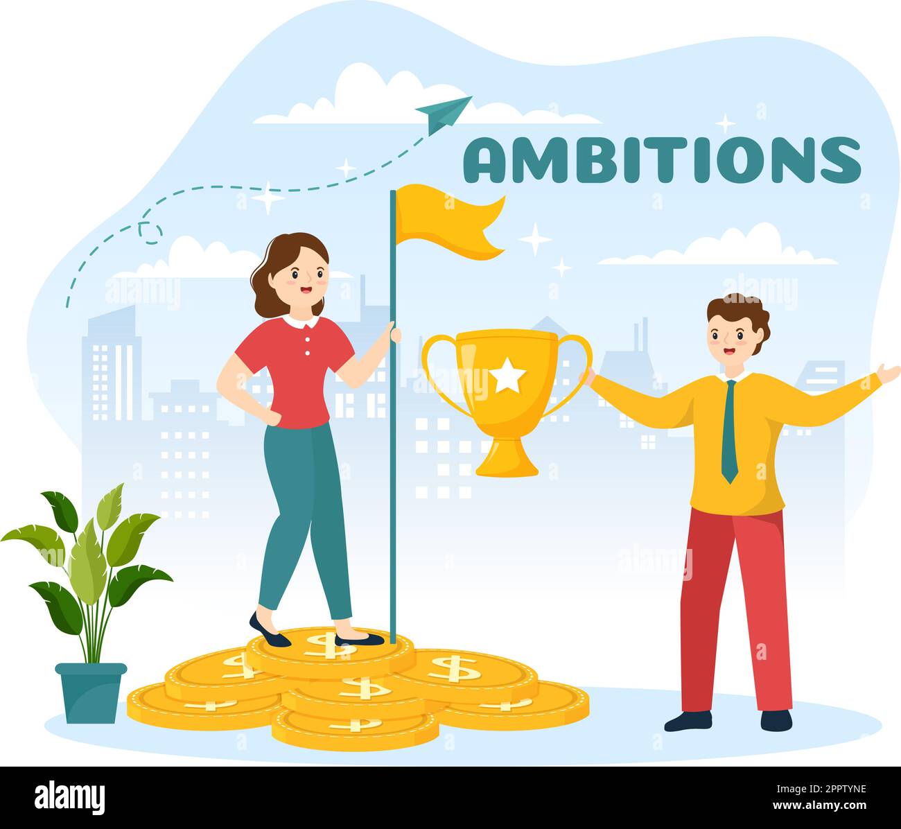 Illustration de l'ambition avec l'Entrepreneur grimper l'échelle vers ...