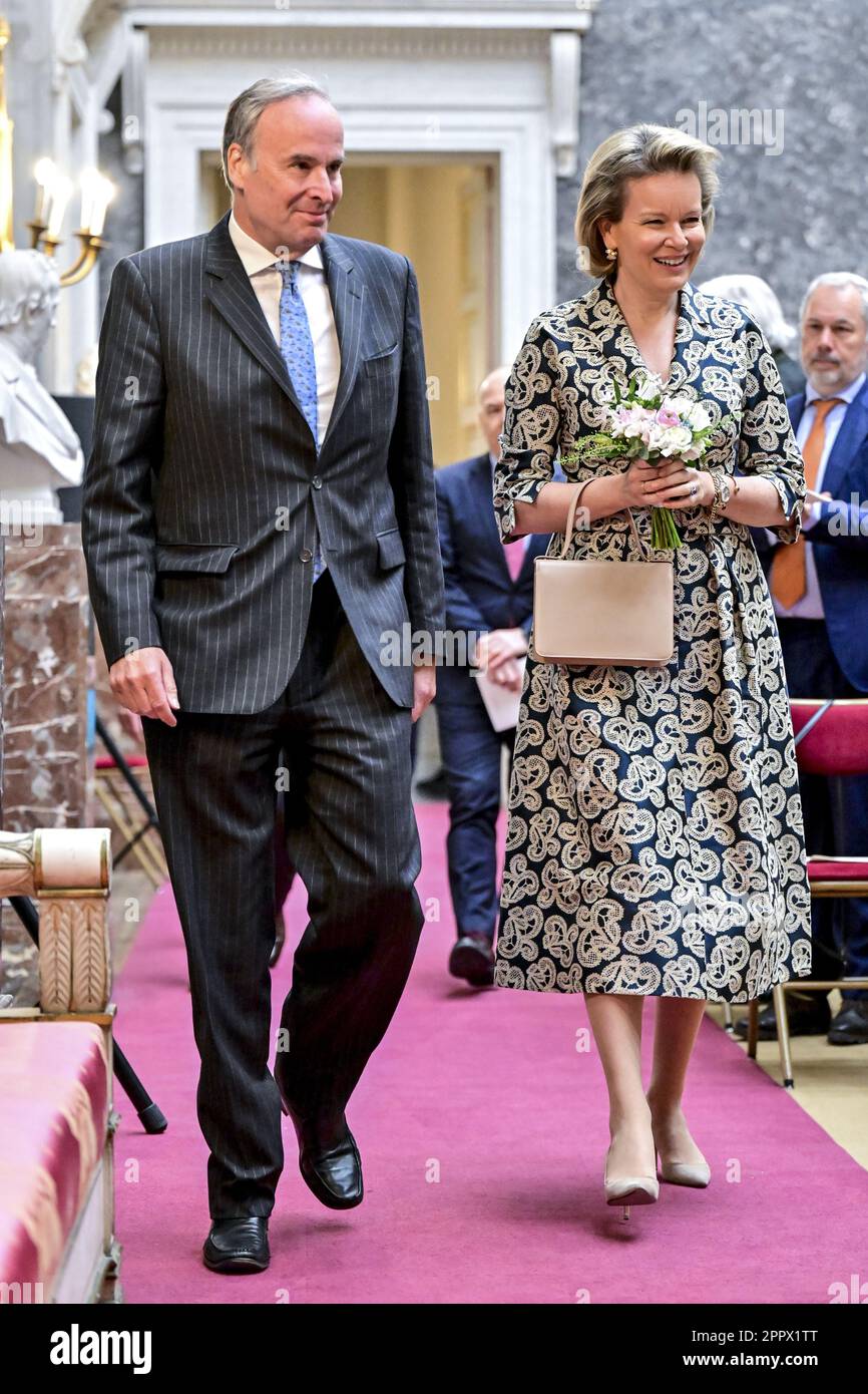 Bruxelles, Belgique. 25th avril 2023. La reine Mathilde de Belgique et Thomas Leysen ...