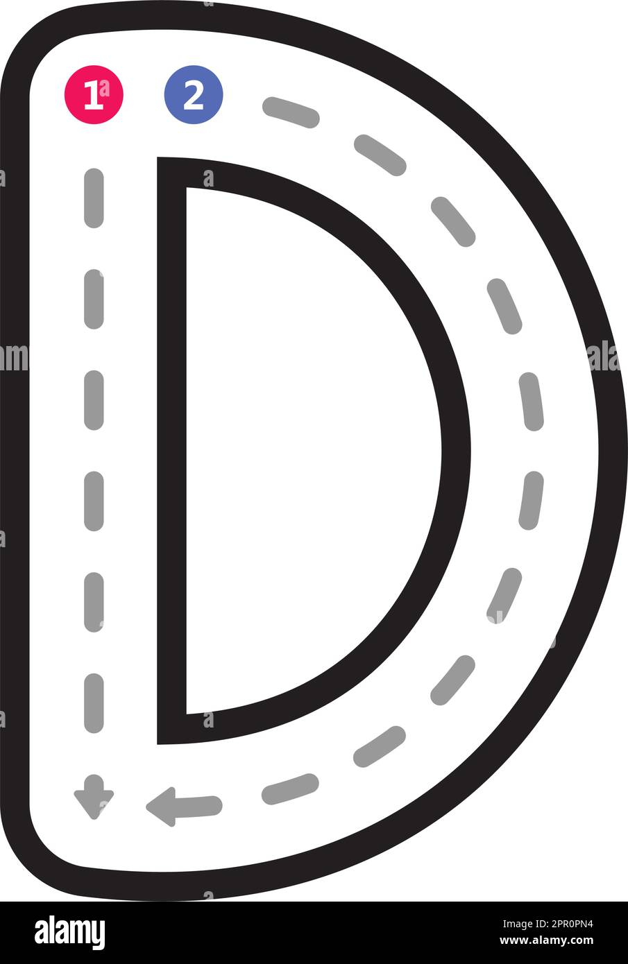 Tracé Alphabet majuscule lettre D pré-écriture élément en pointillés ...