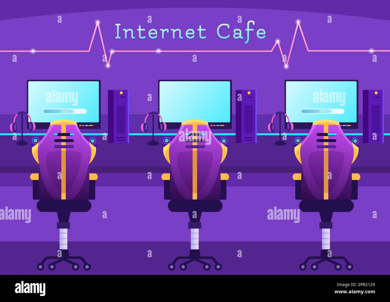 Internet café des jeunes jouant des jeux, le lieu de travail utiliser ...