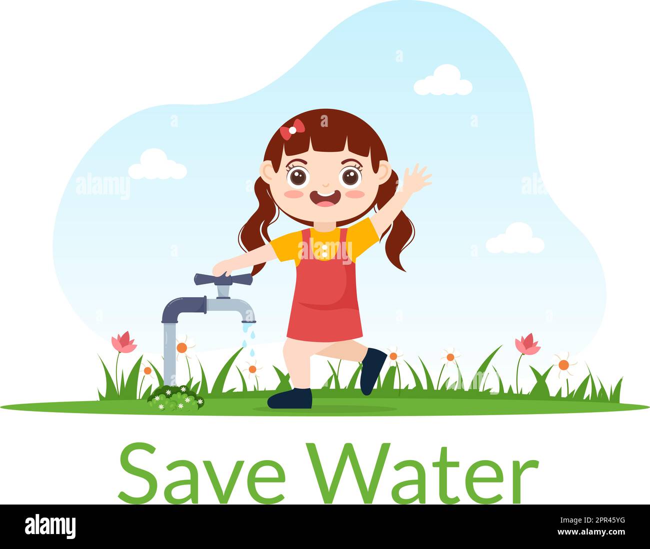Modèles d'économie d'eau dessin main dessin d'un dessin animé d'un ...