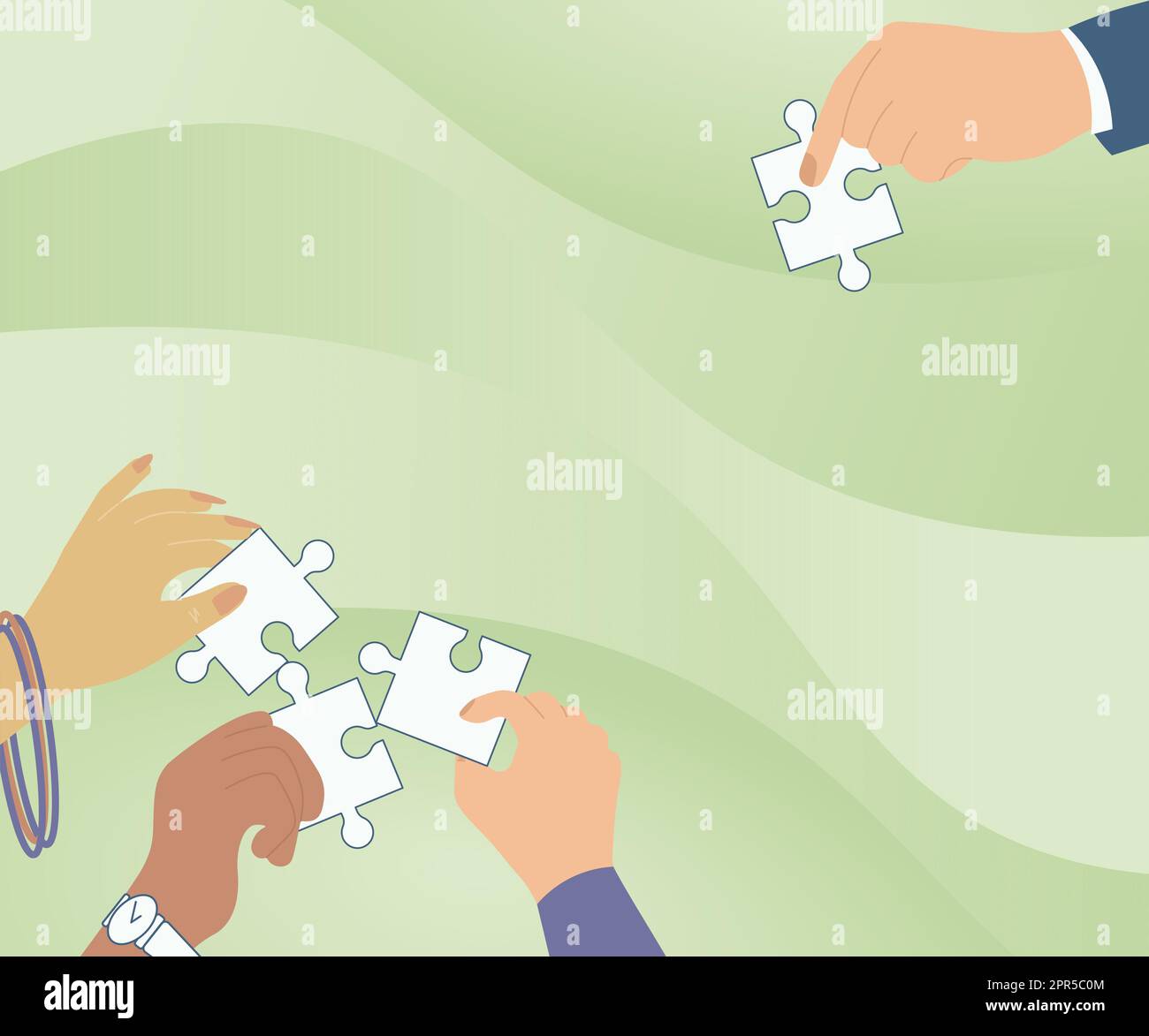Illustration des mains tenant des pièces de puzzle Jigsaw s'aidant les ...