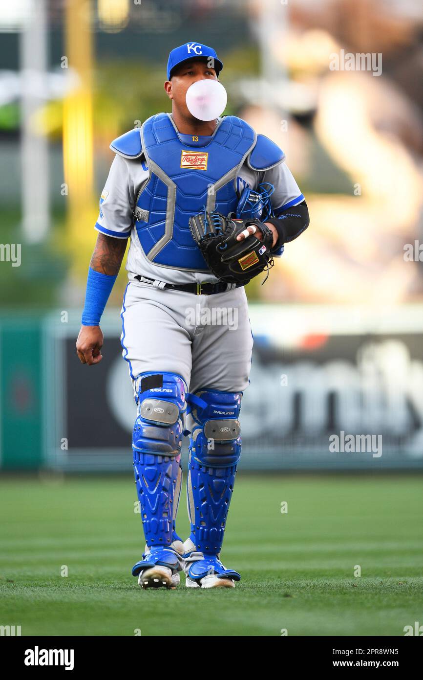 ANAHEIM, CA - APRIL 22: Kansas City Royals catcher Salvador Perez (13 ...