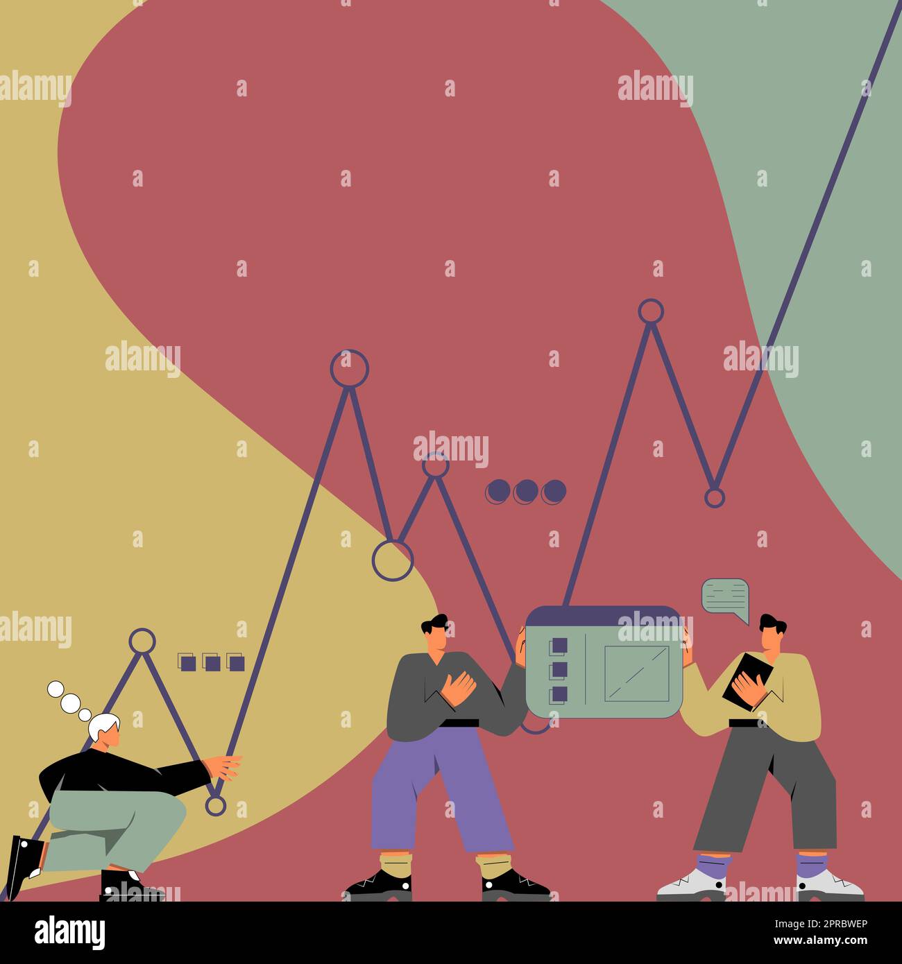 Trois hommes avec des corps surdimensionnés préparer des graphiques ...