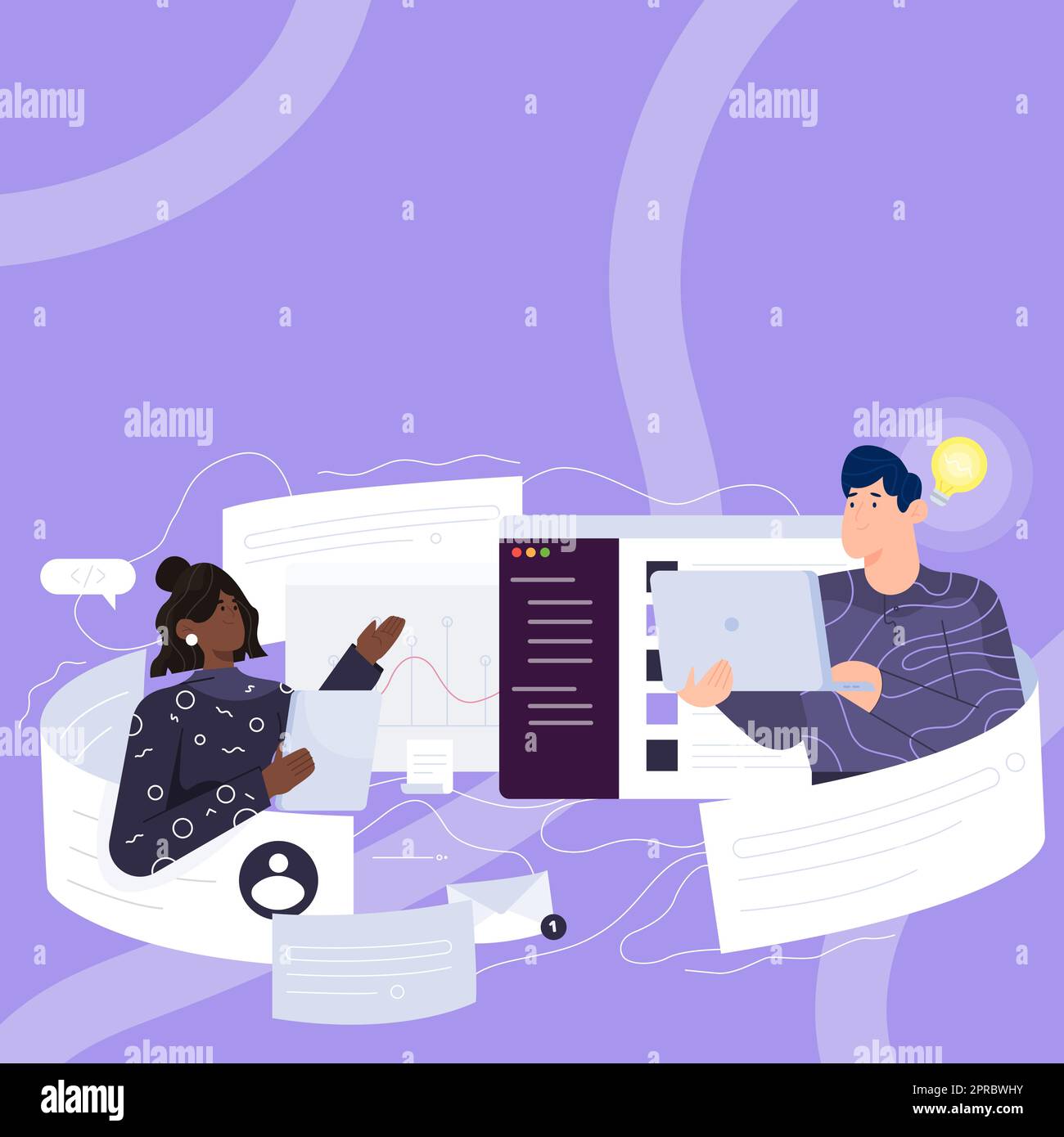 Illustration d'un couple parlant dans Chat Cloud échange de messages ...