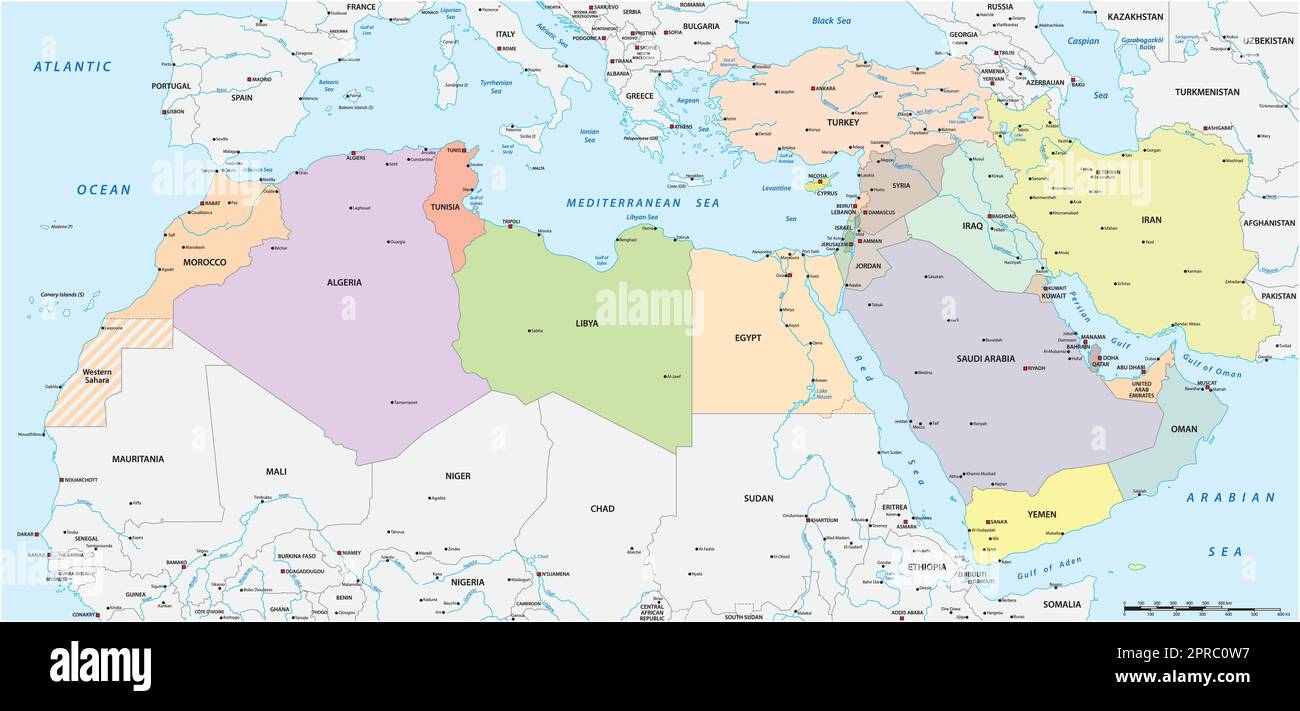 Carte de la région de Mena, Moyen-Orient et Afrique du Nord Image ...