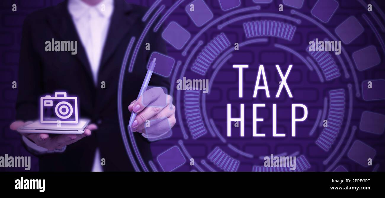 Légende du texte Présentation de l'aide fiscale, mot pour l'assistance ...