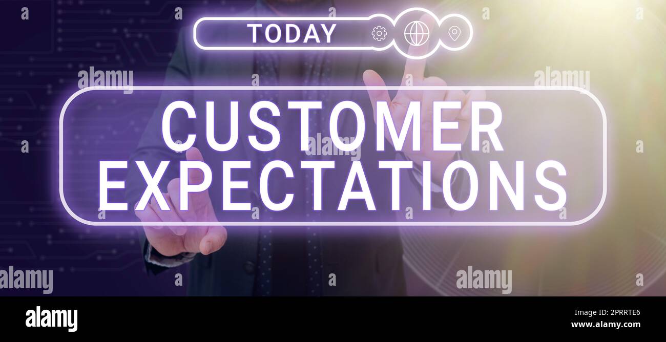 Affichage conceptuel attentes du client. Vitrine d'affaires avantages ...