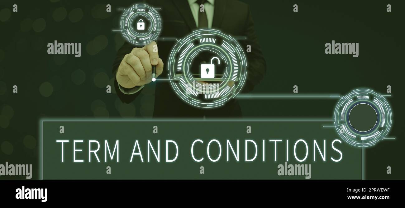 Rédaction affichant des termes et conditions, mot écrit sur les politiques et les règles où il ...