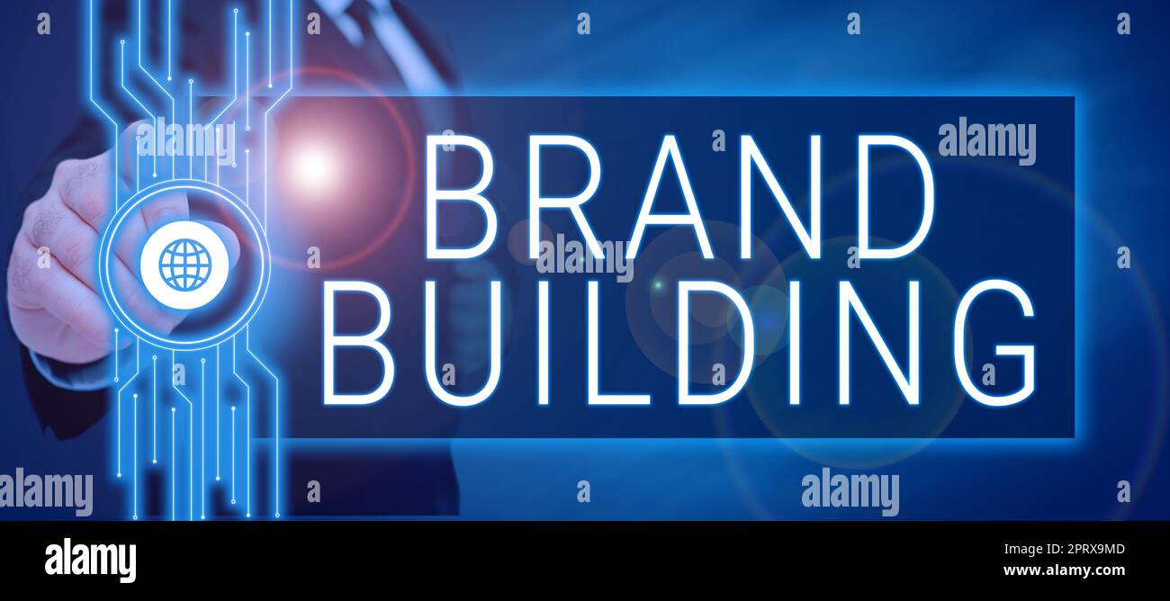 Signe d'écriture à la main bâtiment de marque, idée d'affaires stimuler ...