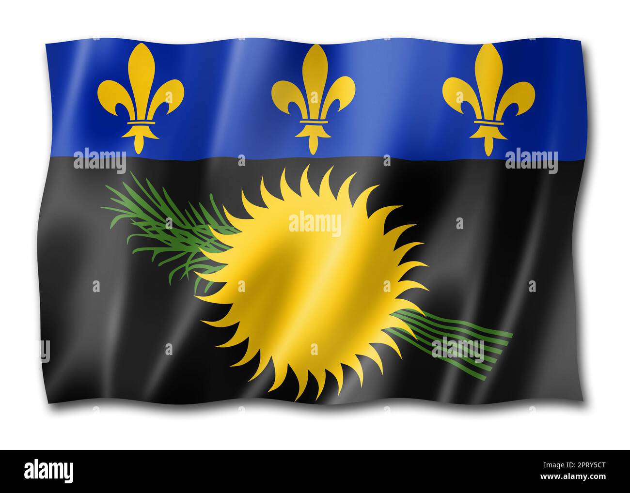 Drapeau de la Guadeloupe, territoires d'outre-mer de France. Illustration tridimensionnelle ...