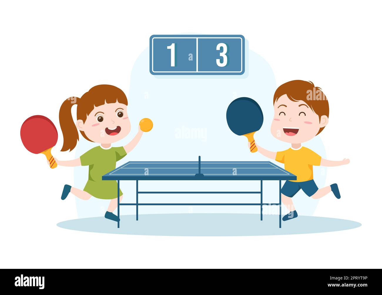 Mignon enfants jouant au tennis de table Sports avec raquette et balle de ping-pong jeu match ...