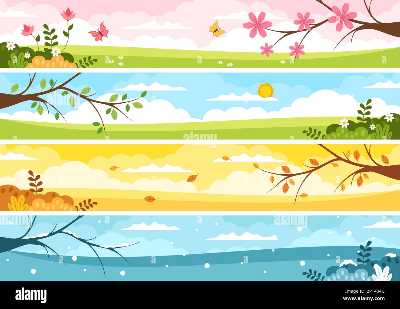 Paysage des quatre saisons de la nature avec paysage printemps, été ...