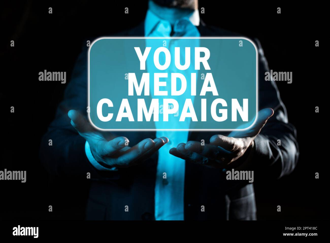 Affiche de texte montrant votre campagne de médias, concept ...