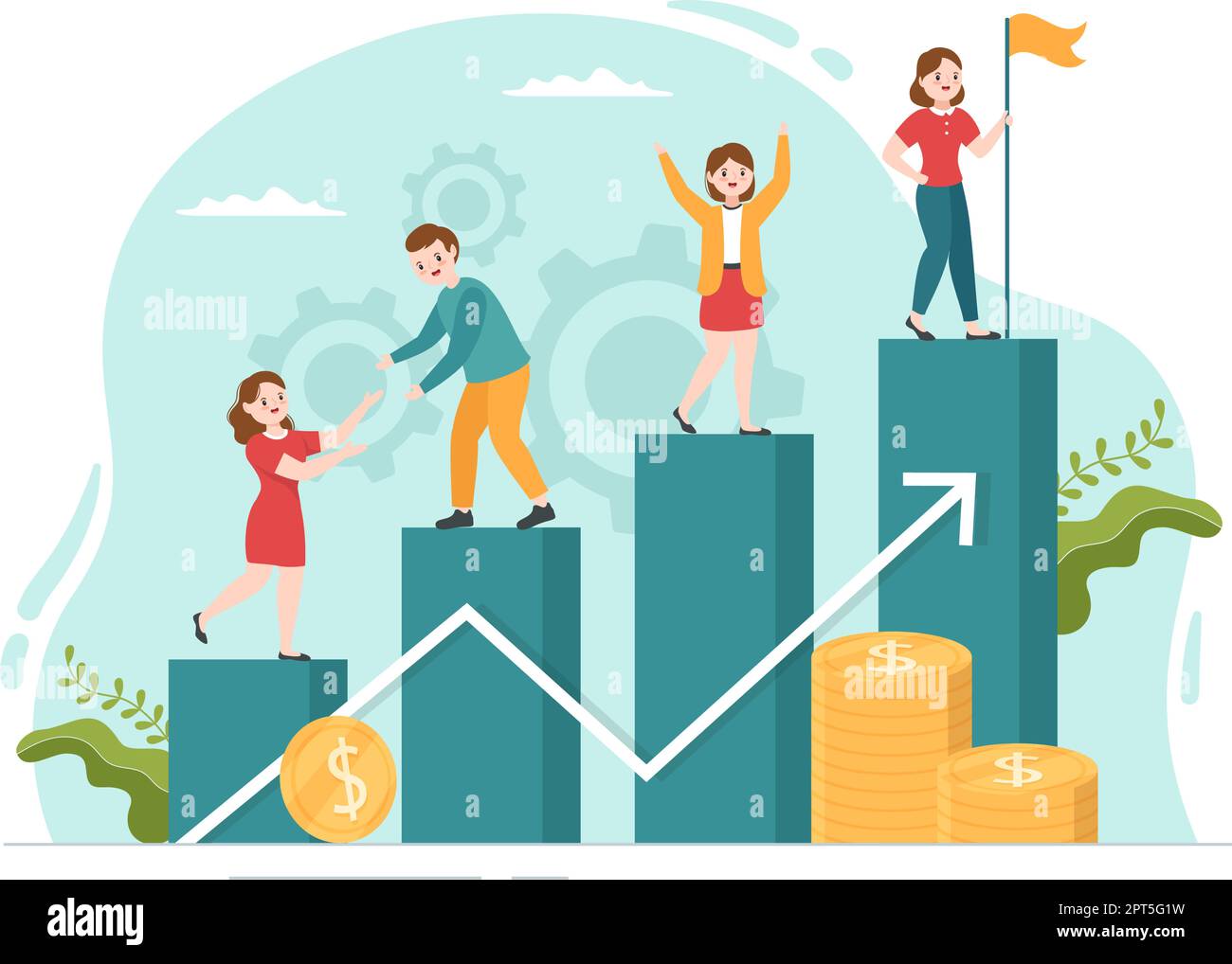 Le leadership d'entreprise avec le chef d'entreprise aide l'équipe à se ...