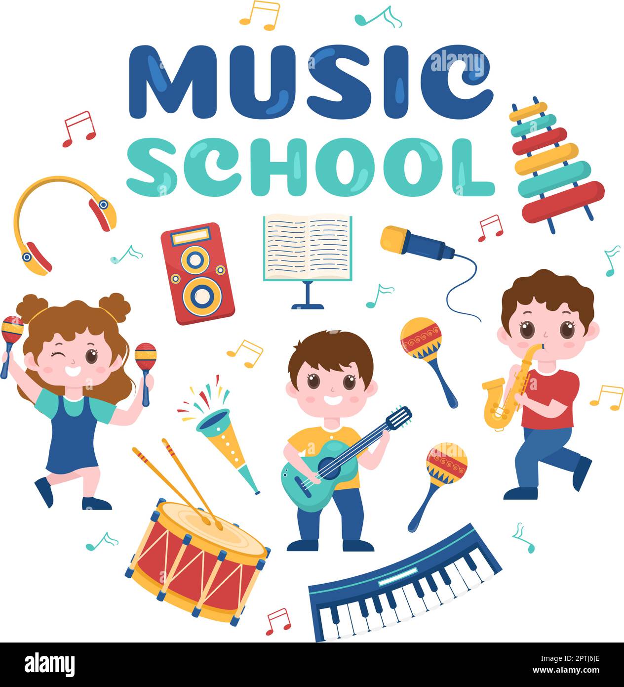 Modèle d'école de musique en dessin main dessin animé Illustration ...