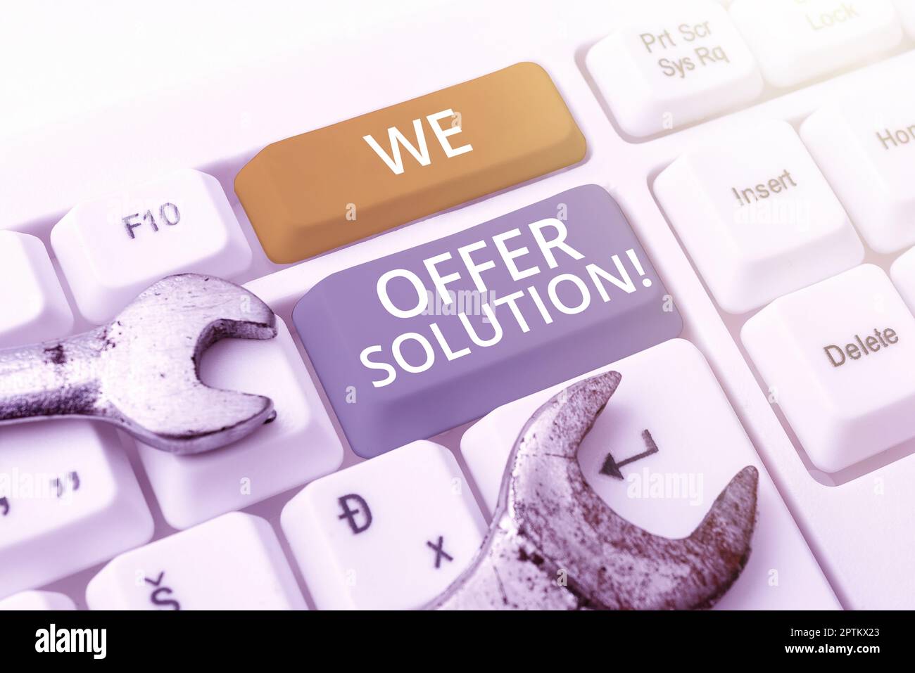 Affichage de signe nous offrons solution, Internet concept donner des ...