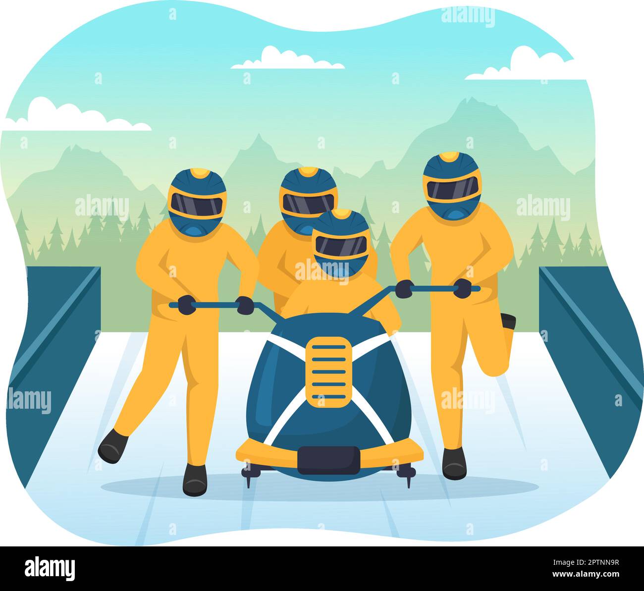 Athlète d'équitation Sledge Bobsleigh Illustration avec neige, glace et ...