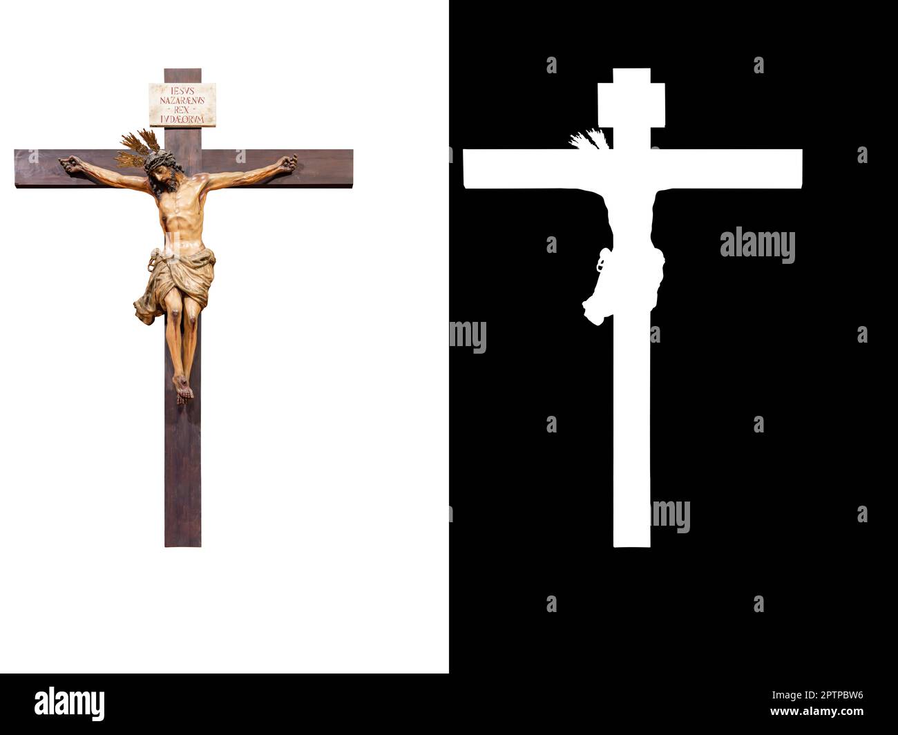 Jésus Christ sur la croix avec un signe en latin avec le texte 'IESUS ...