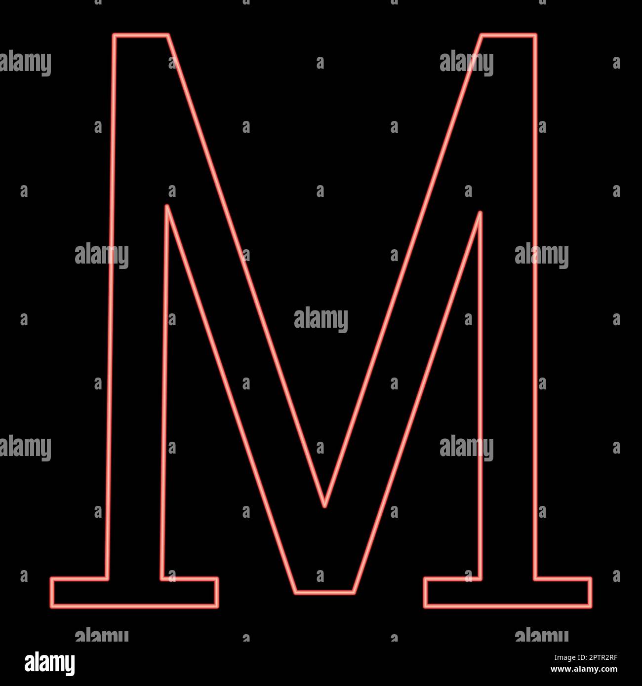 Neon mu greek symbol majuscules police majuscules rouge couleur vecteur ...